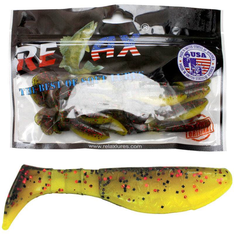 Мягкая силиконовая приманка риппер RELAX KOPYTO LAMINAT 3 (7,5cm) цвет L092 (Yellow, Watermelon-black, Red, Laminated) 1 уп. по 10 шт.