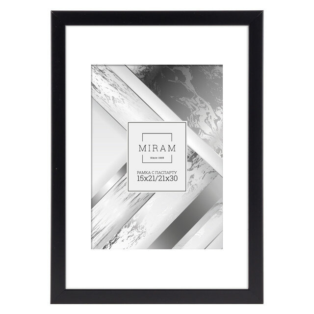 Мирам фоторамка 210x300 мм черная с паспарту из пластика для фото, стильный декор