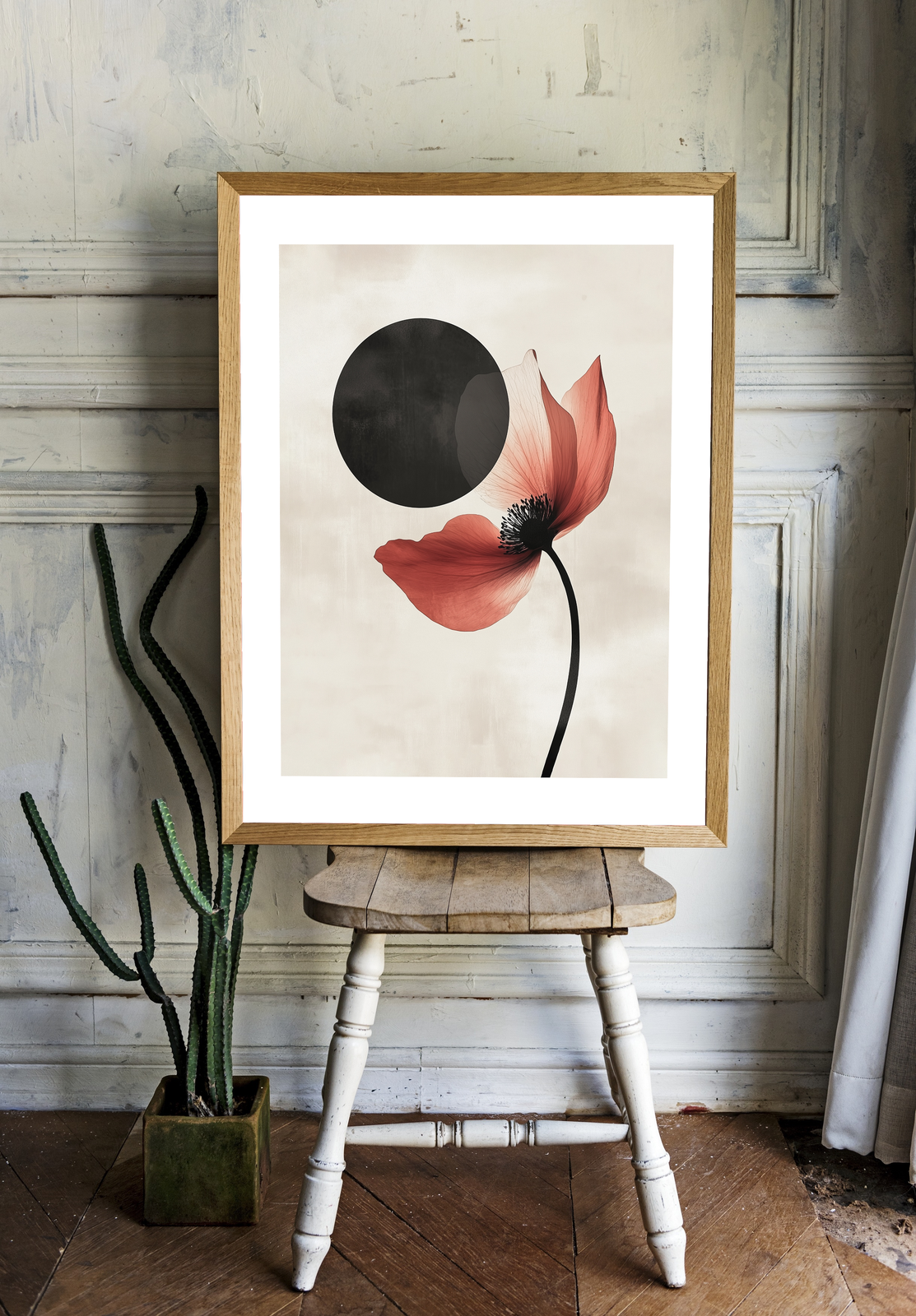 Постер "Абстрактный цветок и круг" 40x50 в раме