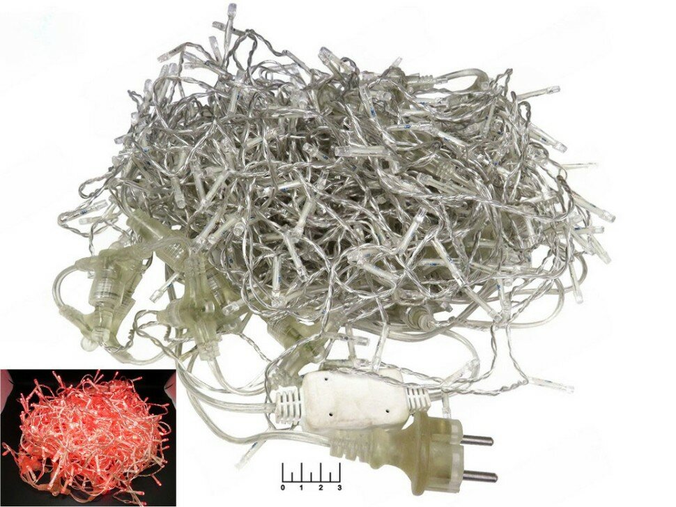 Гирлянда светодиодная занавес красная 2.4*1.5м 500LED мерцающая BH014-R (прозрачная нить)