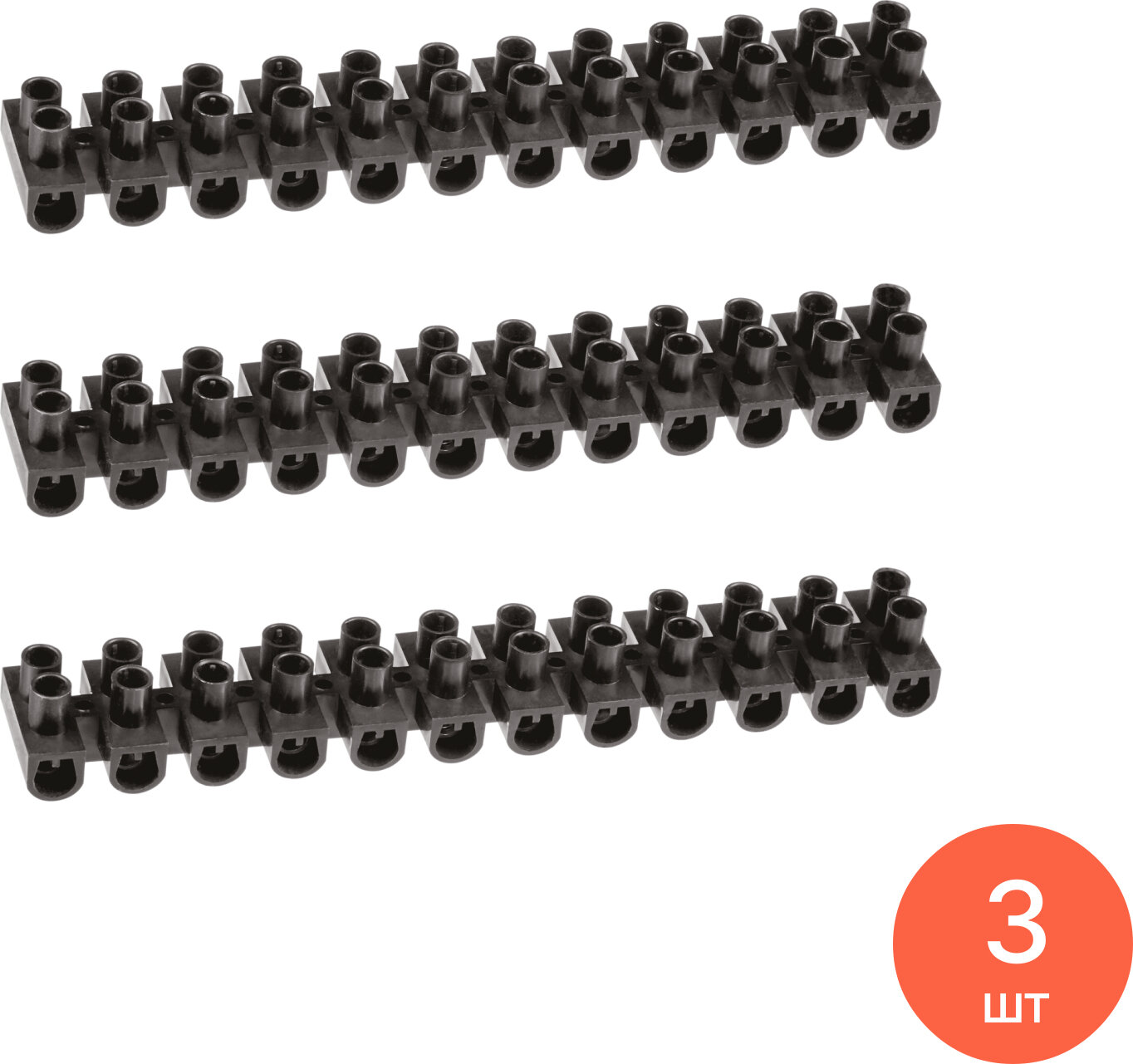 Клеммная колодка Navigator / Навигатор NTB-UPP-S12-15/BL винтовая, в корпусе из термопласта черная, 12 пар, сечение 4-12мм2, 15А, 400В / электрика (комплект из 3 шт)