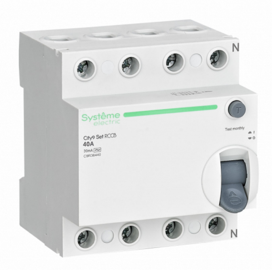 Устройство защитного отключения Systeme Electric / Систем Электрик City9 Set четырехполюсный, в пластиковом корпусе, белый, 40А 6кА 30мА, тип АС, IP20, C9R36440 / УЗО