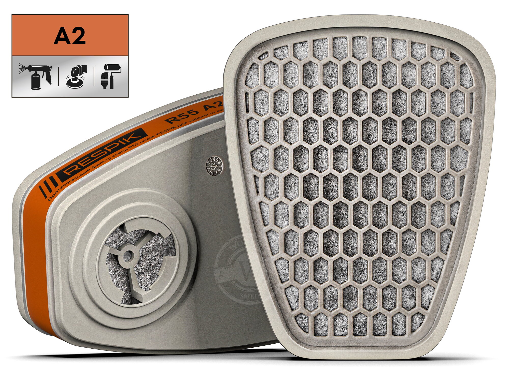 Фильтр для респиратора RESPIK R55 A2 ( 6055 ) для масок - полумасок / для покраски / 2 шт. ( 1 пара )