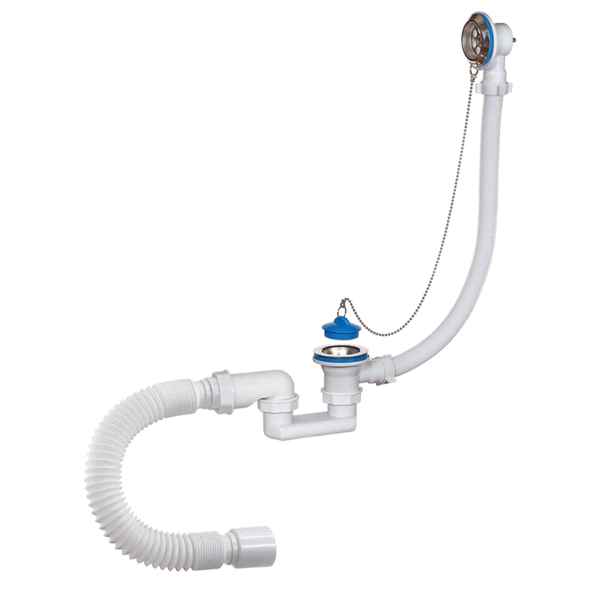 Сифон для ванн Orio АН-80089, 1 1/2" x 40 мм, регулируемый, полуавтомат, с переливом и гофротрубой