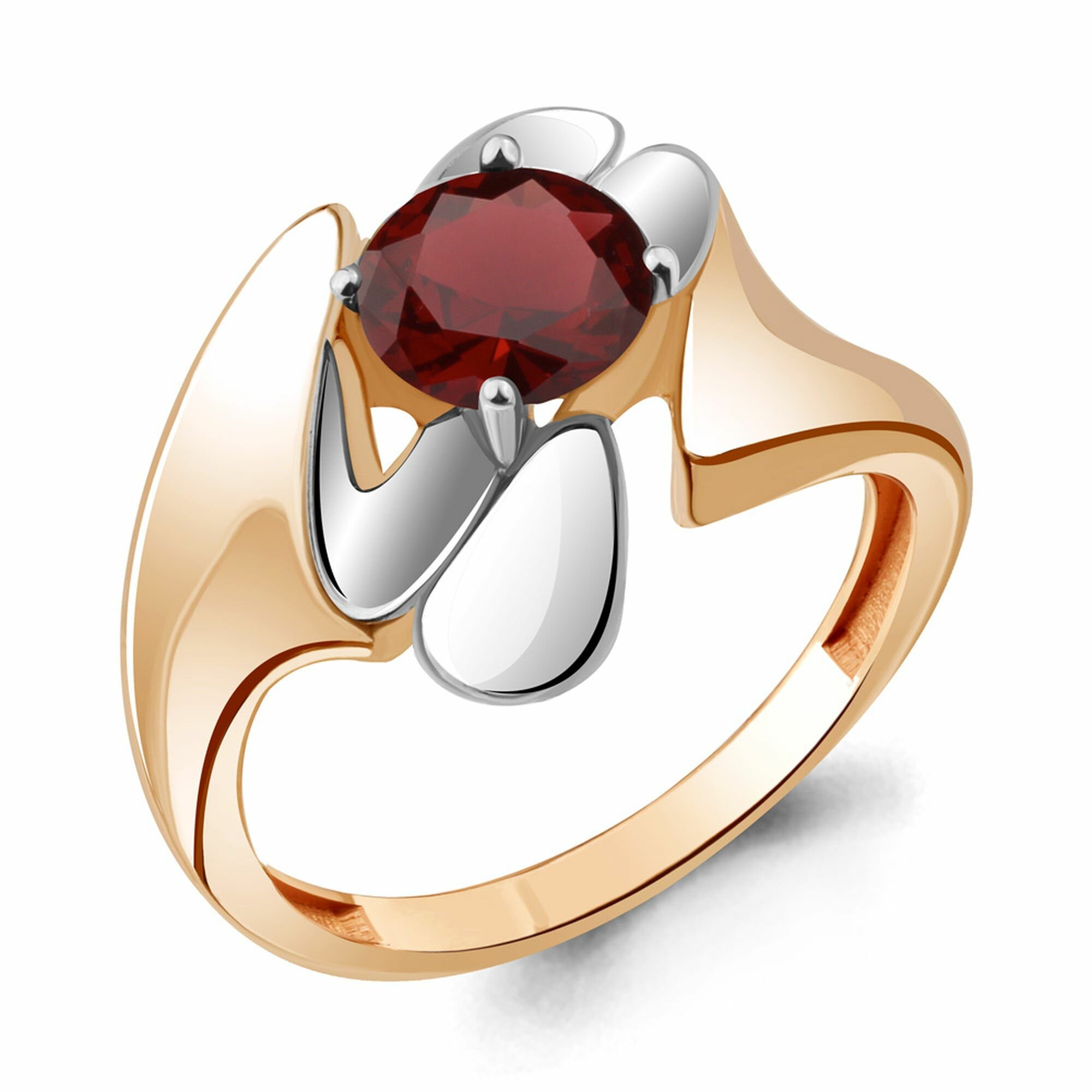 Кольцо, серебро, 925 проба, золочение, гранат