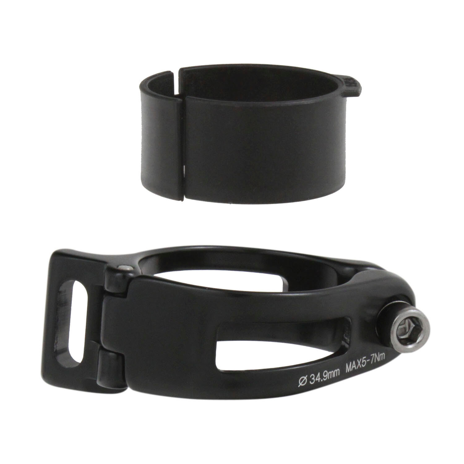 Хомут 5-680099 для крепления переднего переключателя на раму, с адаптером 34,9/31,8мм, алюминиевый, черный