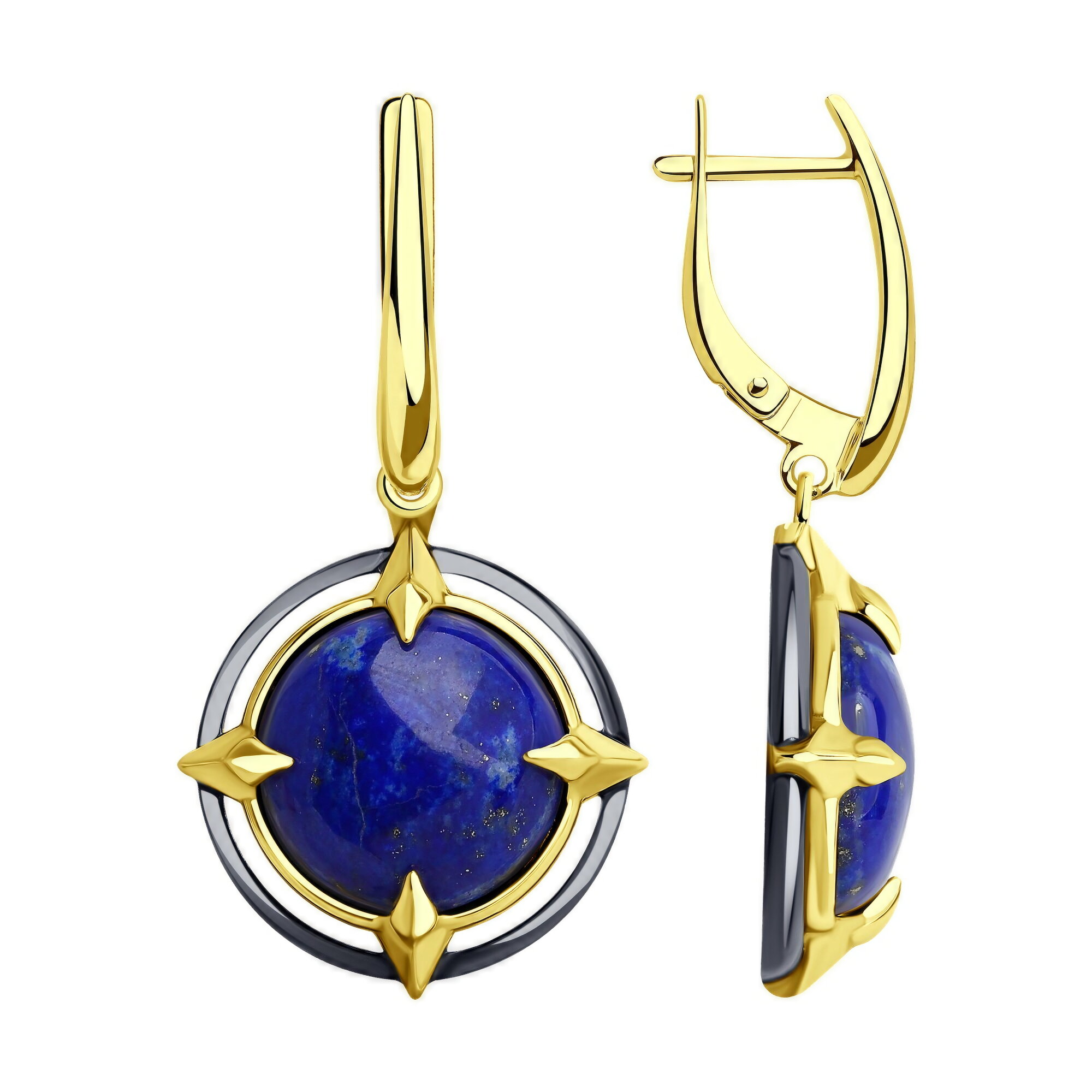 Серьги, серебро, 925 проба, золочение, лазурит
