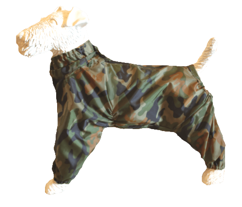 Комбинезон-дождевик для американского кокер-спаниеля кобеля, повышенной прочности, цвет зеленый камуфляж
