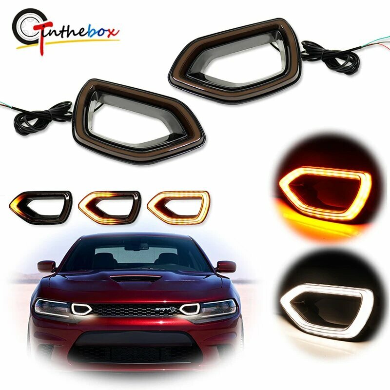 Двухцветные светодиодные передние указатели поворота DRL для Dodge Charger SRT/Scat Pack и 17-21 Dodge Charger Daytona, SXT и R/T