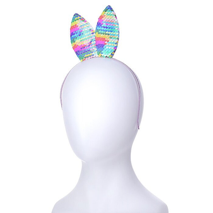 Ободок карнавальный Oubaoloon "Зайчонок" ширина 10 см, ушки 10 см с пайетками, в пакете (S2091)