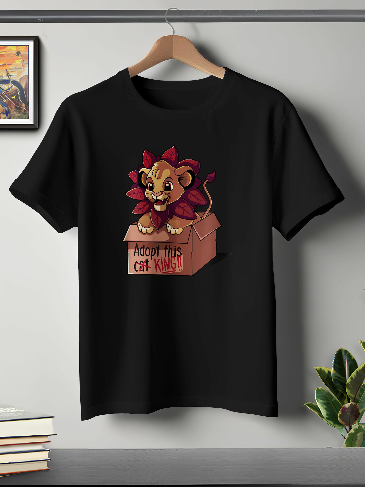 Футболка ONEQ унисекс 50-52 (XL) размер с принтом Король лев, черная