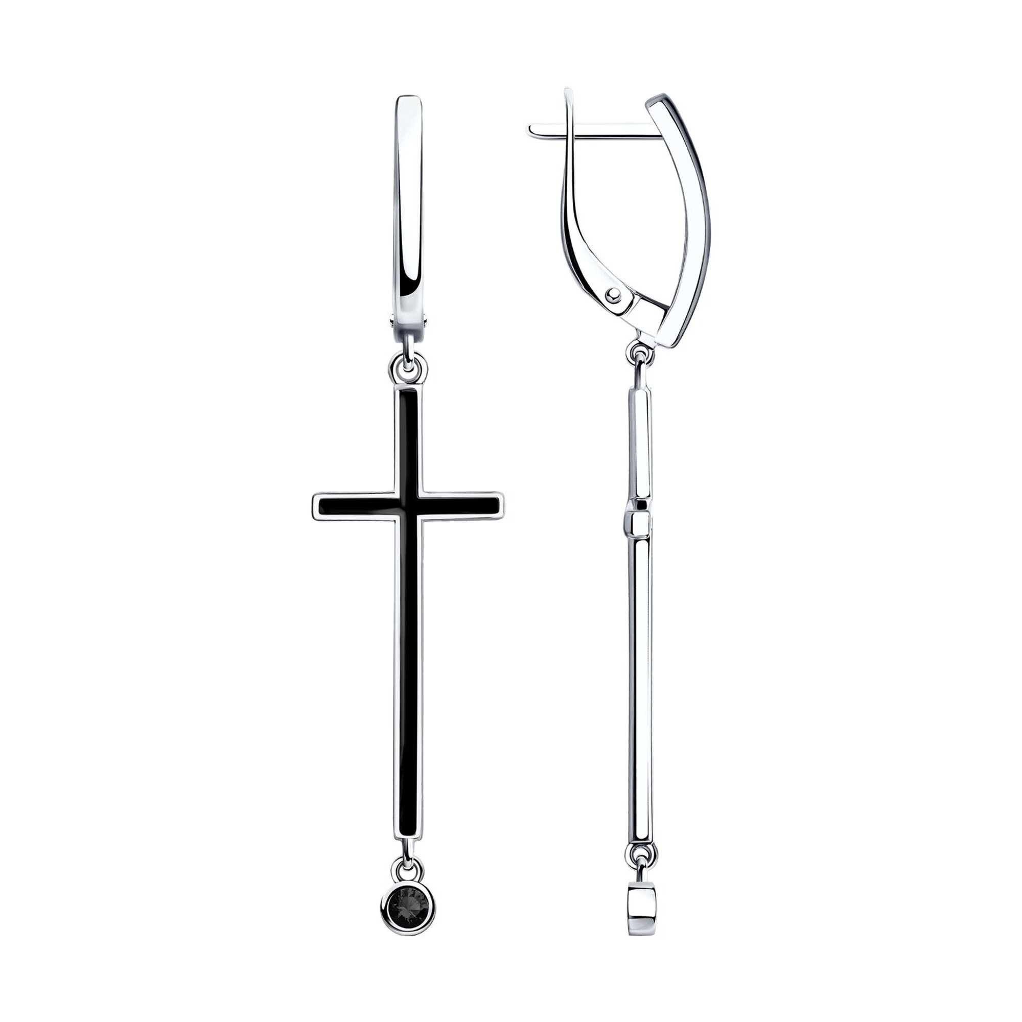 Серьги, серебро, 925 проба, родирование, эмаль, фианит