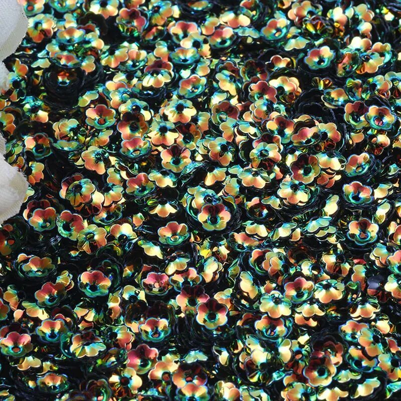 Пайетки цветка сливы 5 мм Бирюзовый, 5mm 10g, black 2