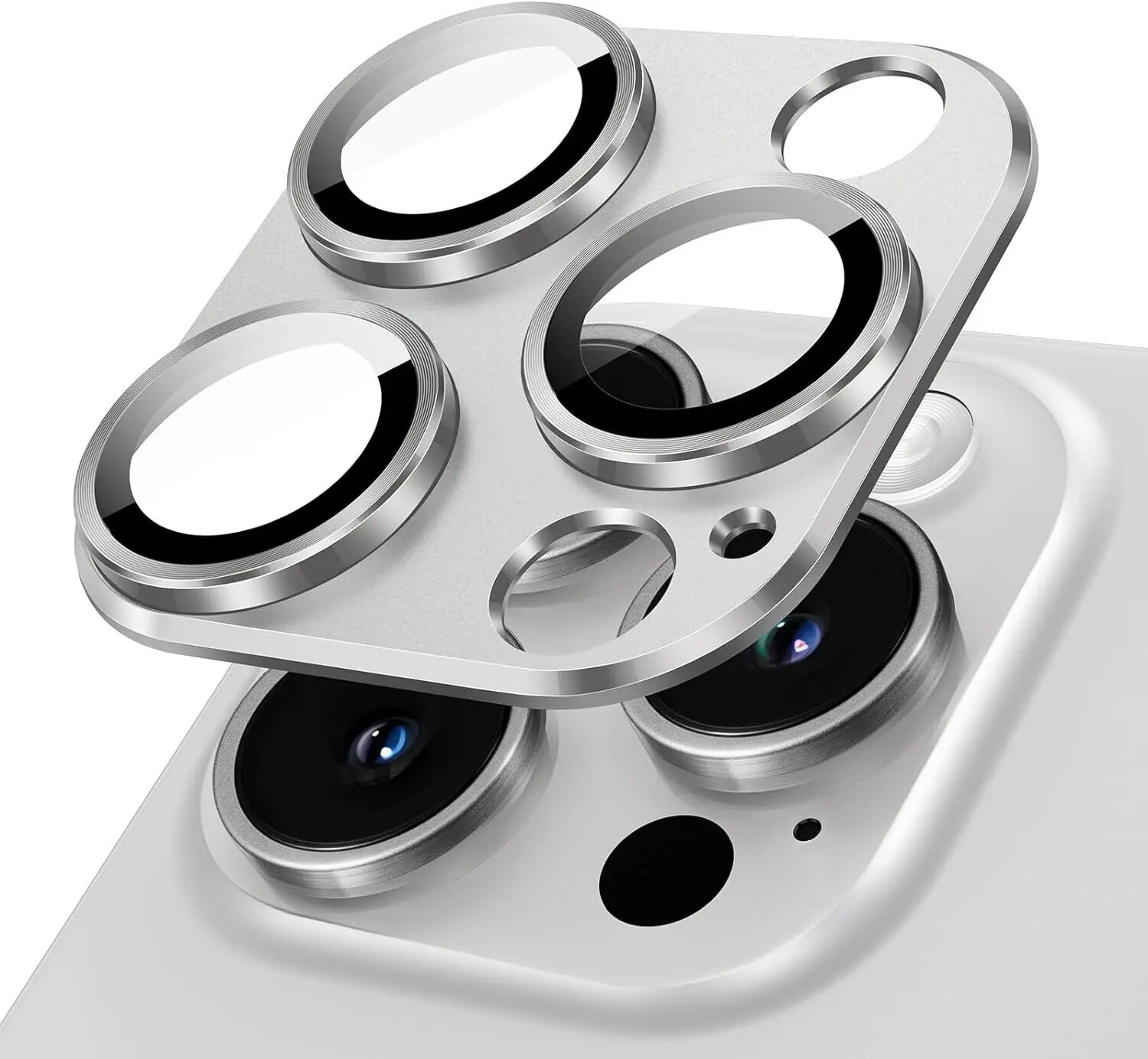 Металлическое закаленное стекло для защиты объектива камеры Защита экрана For iPhone 13, серебристый