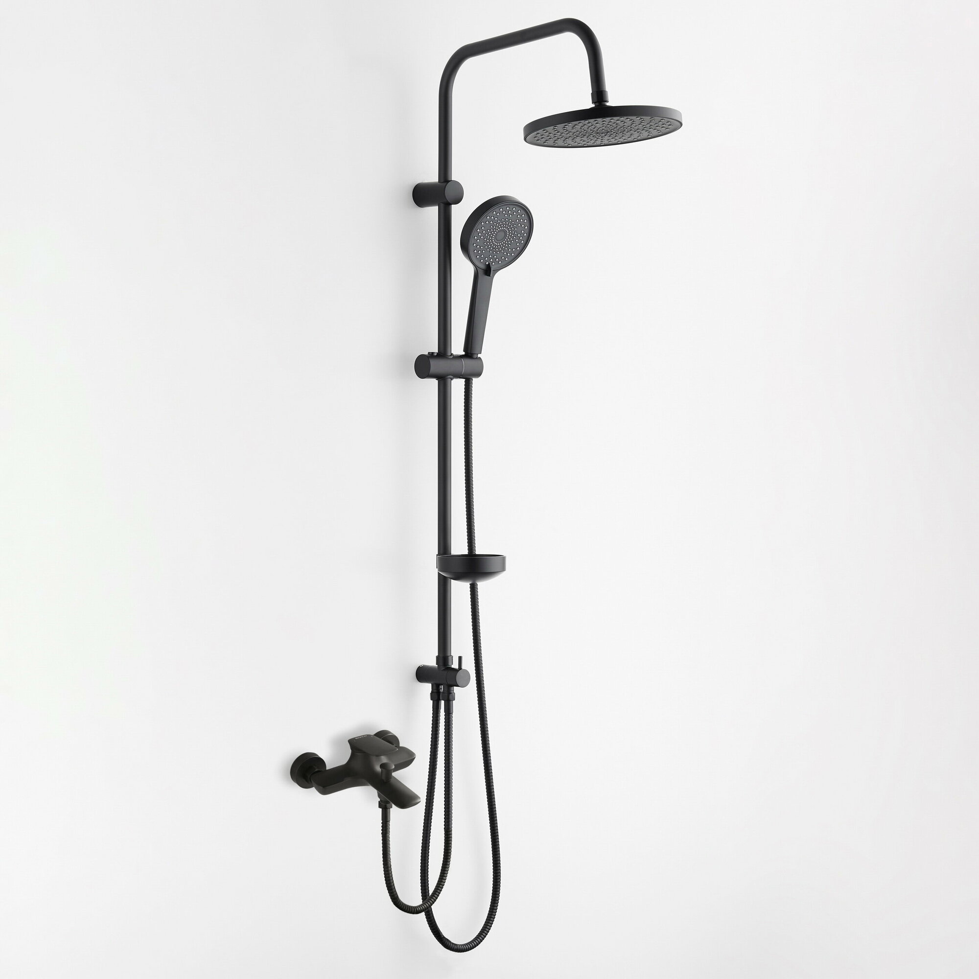 Черная матовая душевая стойка с тропическим душем и смесителем с изливом BOND B03-9588