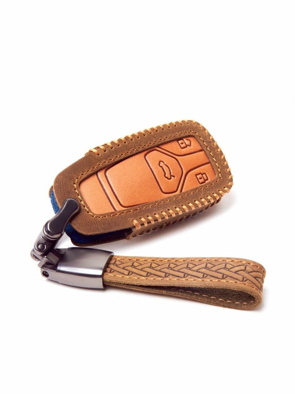 Чехол BGT для автомобильного ключа Audi (Ауди), кожа, влагозащитный, ударопрочный, коричневый