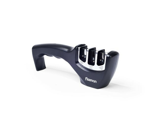 2981 FISSMAN Точило для ножей 21x5x7 см трехшаговой заточки, цвет чёрный (камни из керамики, карбида, алмаза)