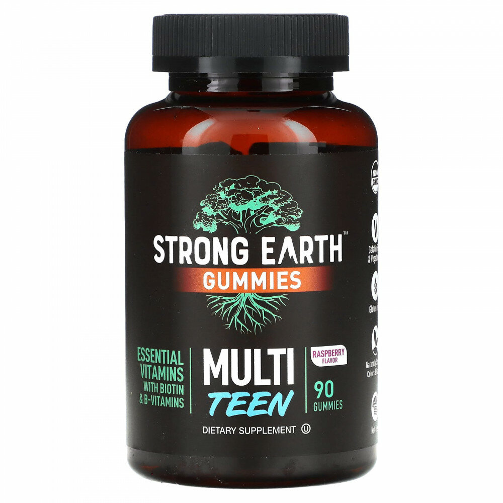 YumVs, Strong Earth, жевательные мармеладки для подростков, малина, 90 жевательных таблеток