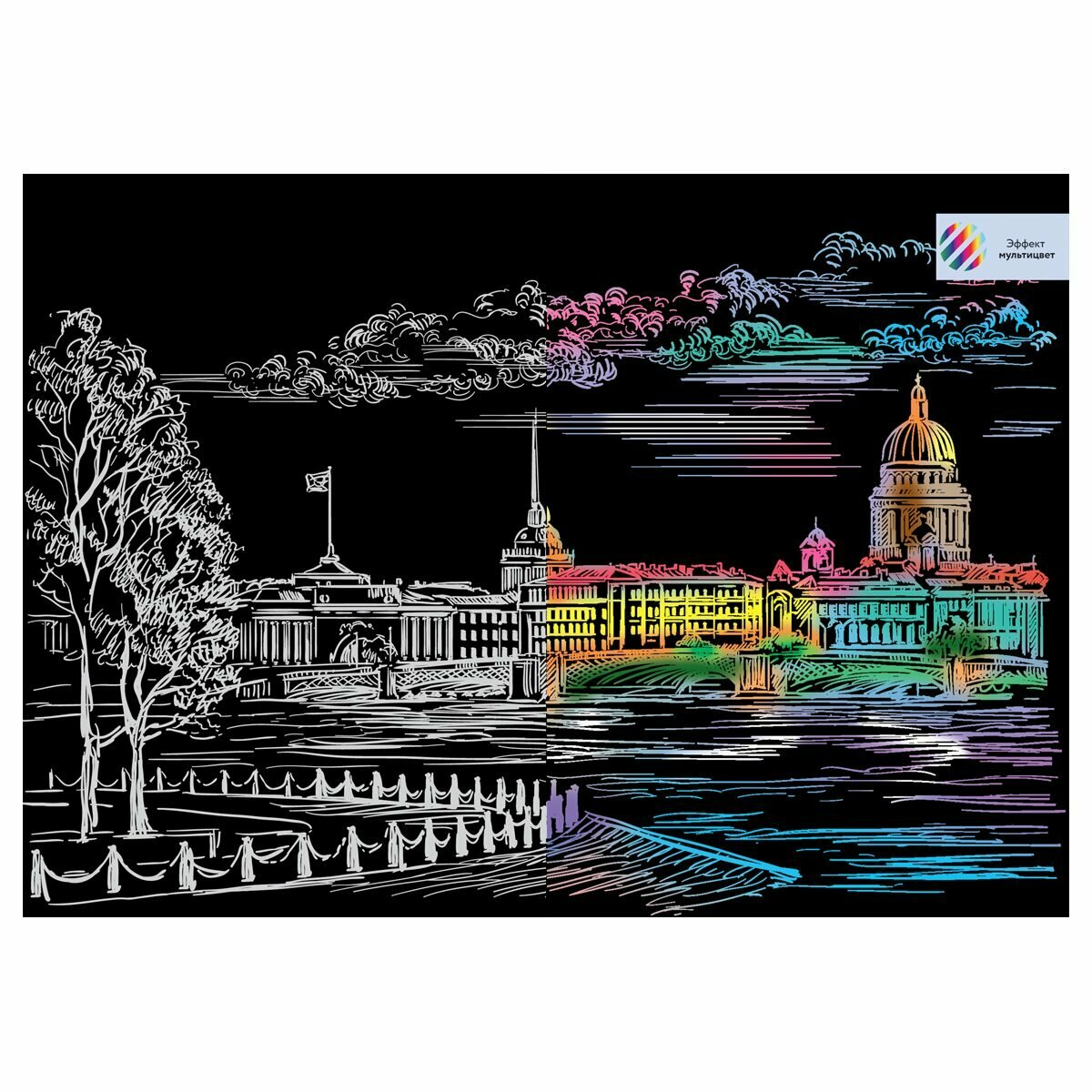 Гравюра с мультицветной основой Три Совы "Санкт-Петербург", А3 (GA3_48303)