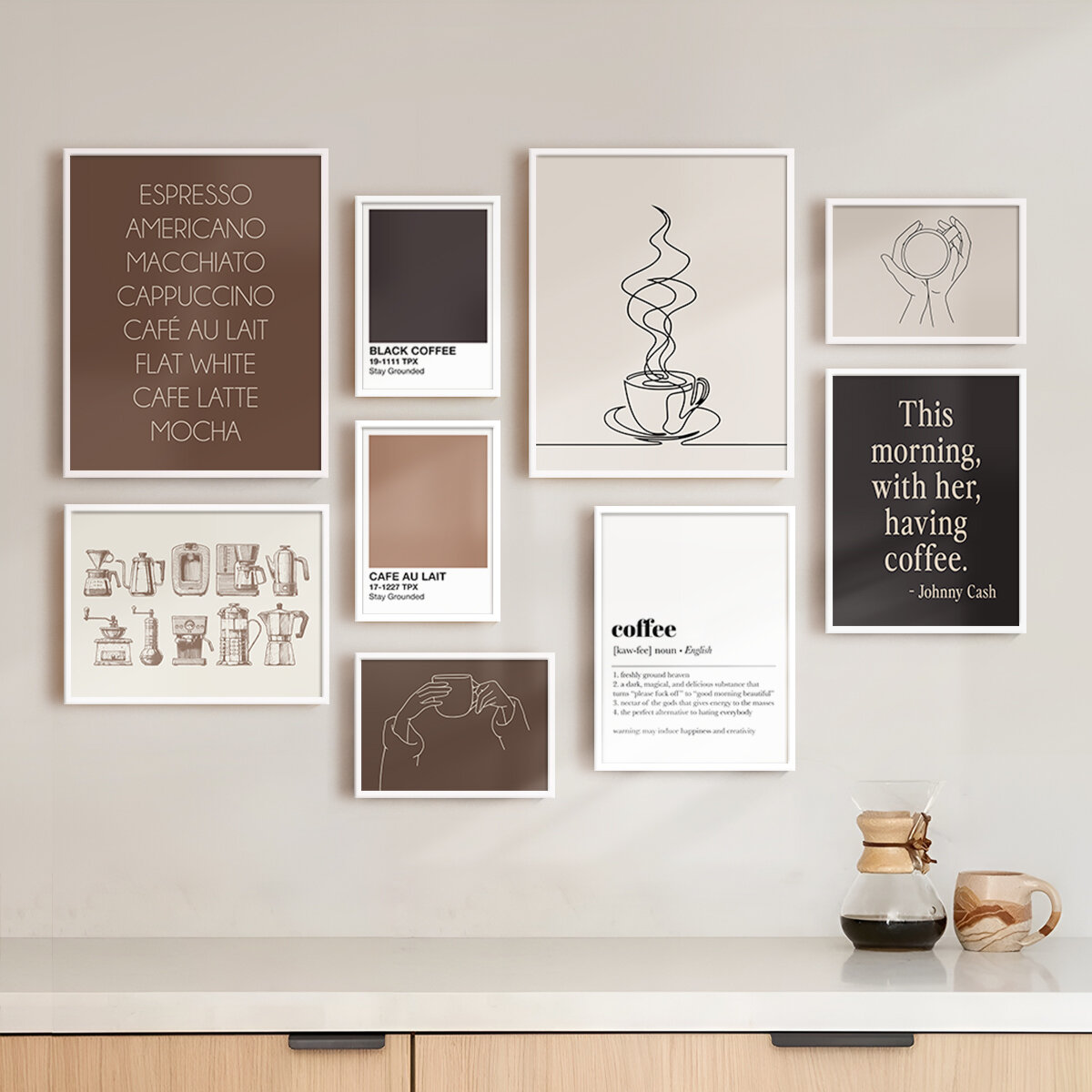 Постеры 9 шт на стену "Кофе для кухни" набор картин для интерьера