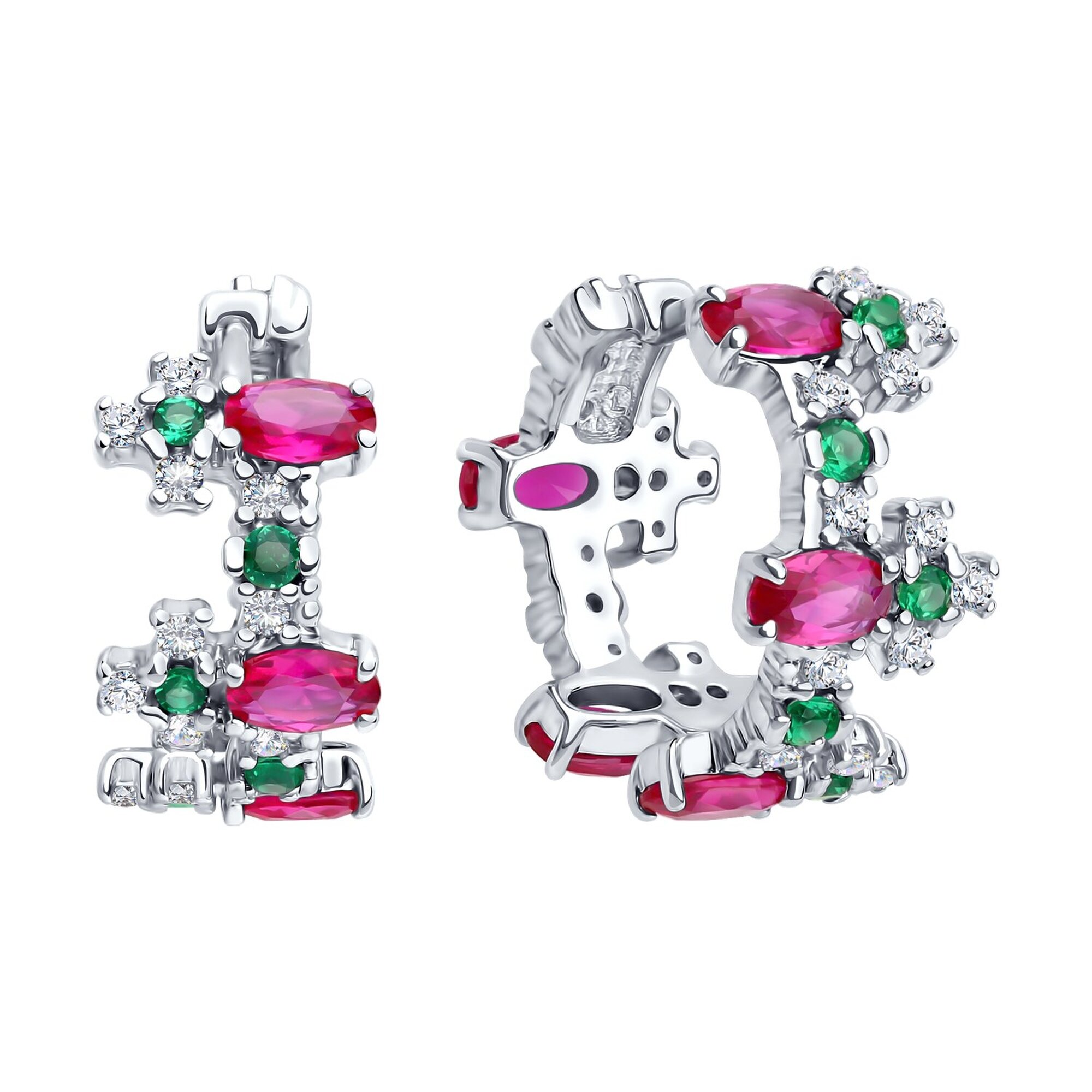 Серьги, серебро, 925 проба, родирование, фианит, корунд