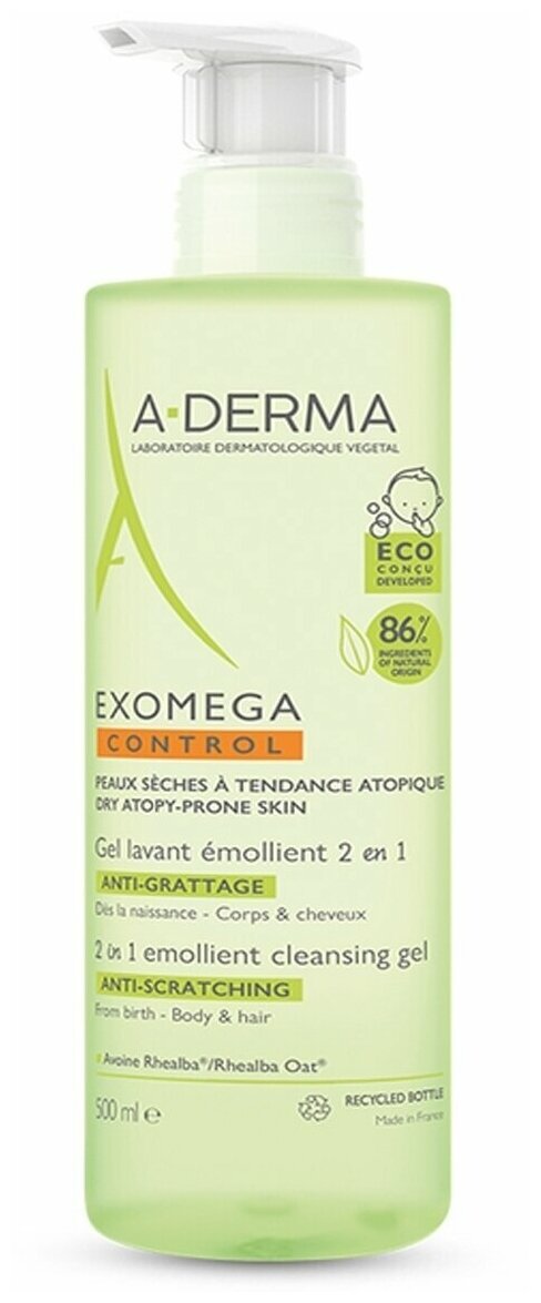 Гель для душа A-Derma "Exomega Control", для атопичной/очень сухой кожи, гипоаллергенный, 500мл