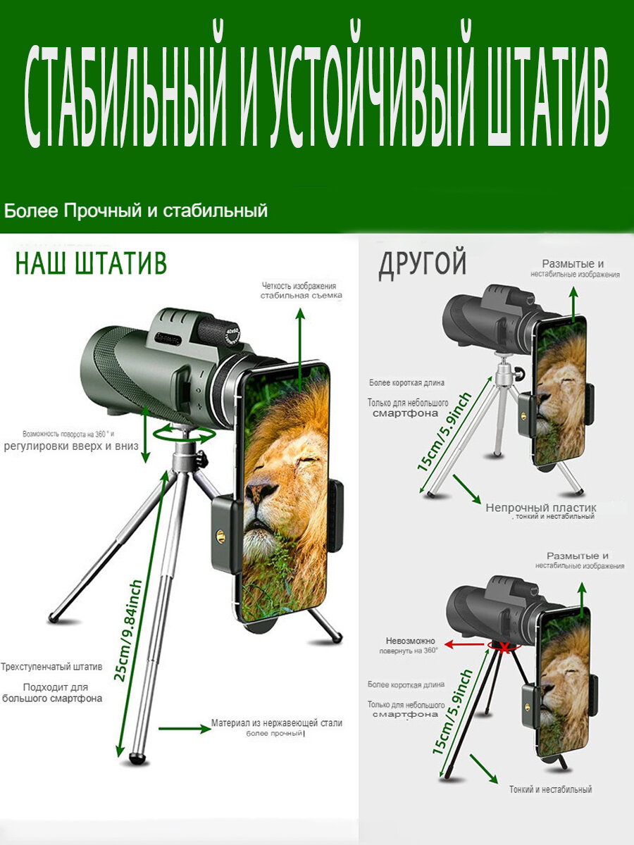 Монокуляр Bresser MFC, увеличение 40х, диаметр объектива 42мм, штатив, держатель для телефона