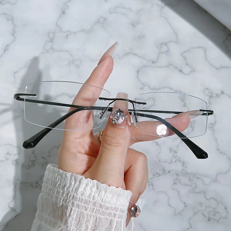 Мужские металлические винтажные очки без оправы Black, -2.0