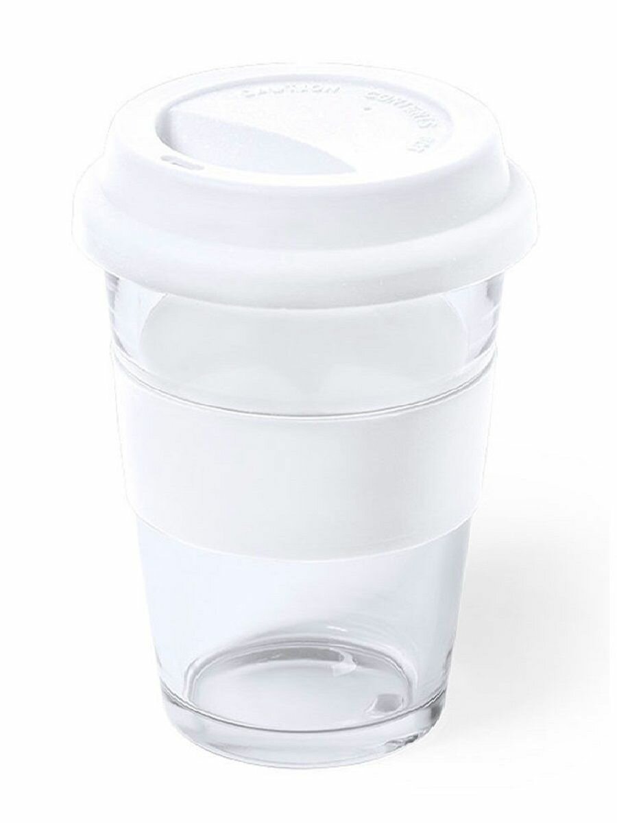 Стакан DURNOX с силиконовой крышкой, прозрачный с белым, 350мл, стекло/силикон