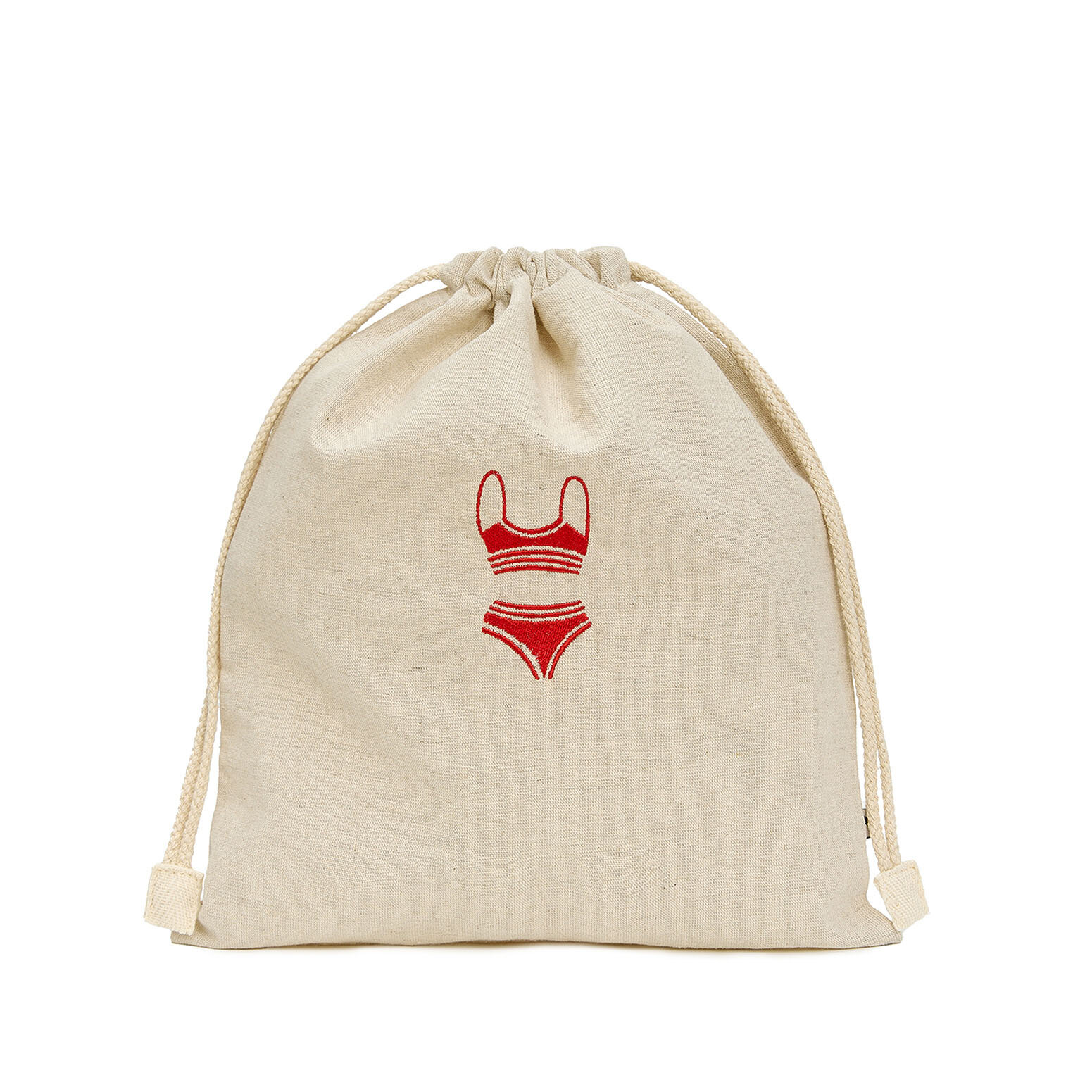 Льняной мешочек для хранения Берегите птиц, бежевый, вышивка Купальник, M