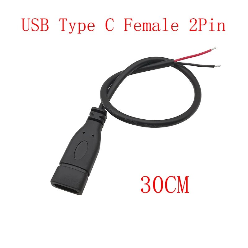 LOCHEUK USB Type C Кабель питания 2/4 контакта 1Pcs, Female 2Pin 30CM