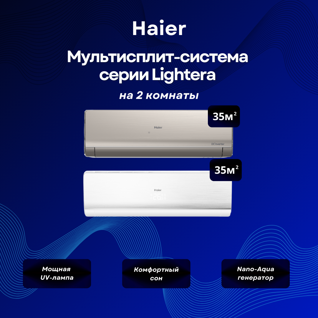 Мультисплит-система Haier Lightera AS12NS6ERA-W + AS12NS6ERA-G / 2U50S2SM1FA-3 на 2 комнаты 35+35 м²