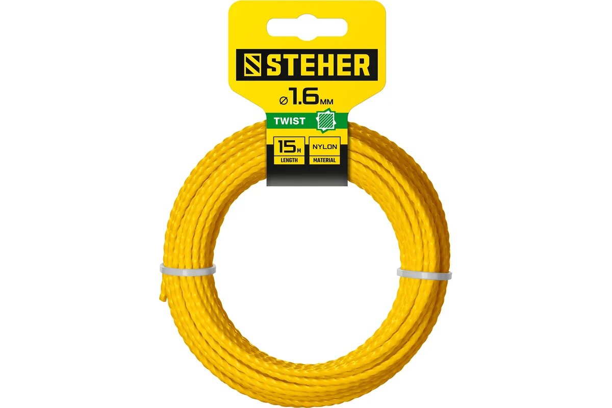 STEHER витая квадратная леска 1.6 мм для триммера, длина 15 м, 75020-1.6 для садовых работ