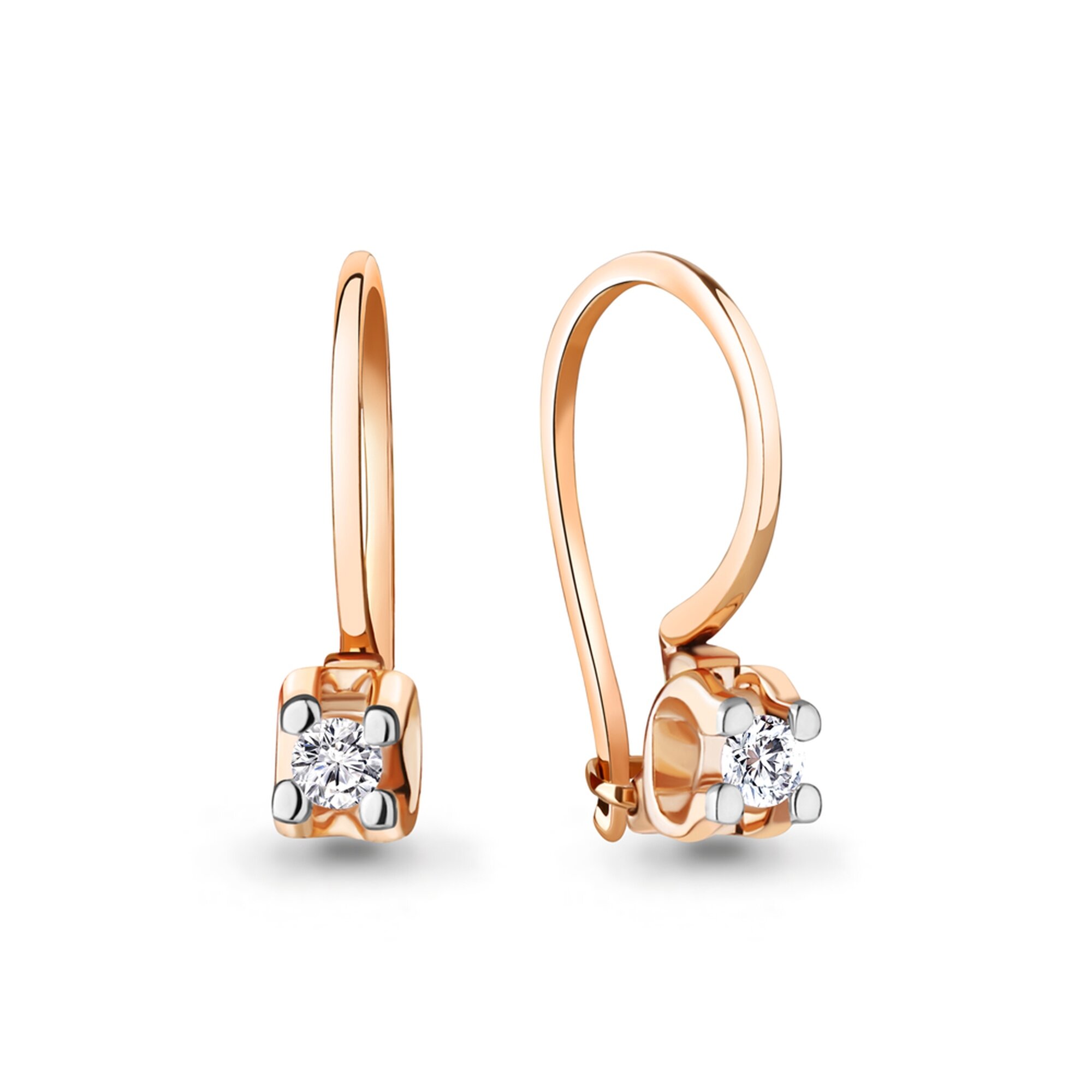 Серьги, красное золото, 585 проба, бриллиант