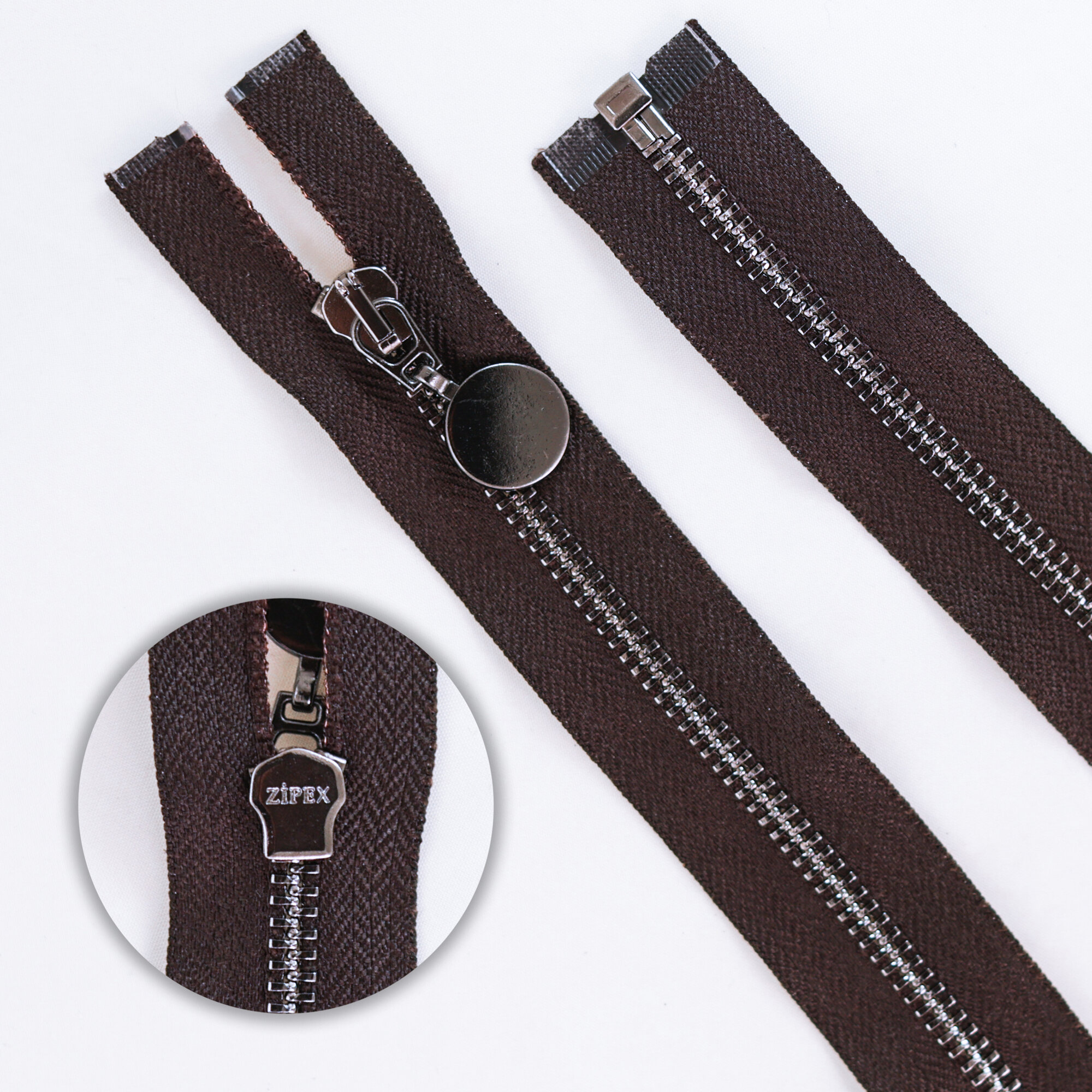 Молния Zipex металлическая Т5 1-замковая, тёмный никель, 75 см, 1шт/упак, коричневый