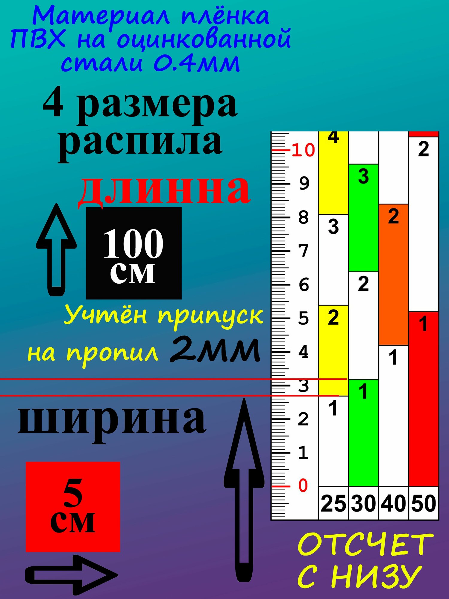 Линейка для пилорамы 100см 2мм пропил обратная на оцинкованной стали 0,4мм