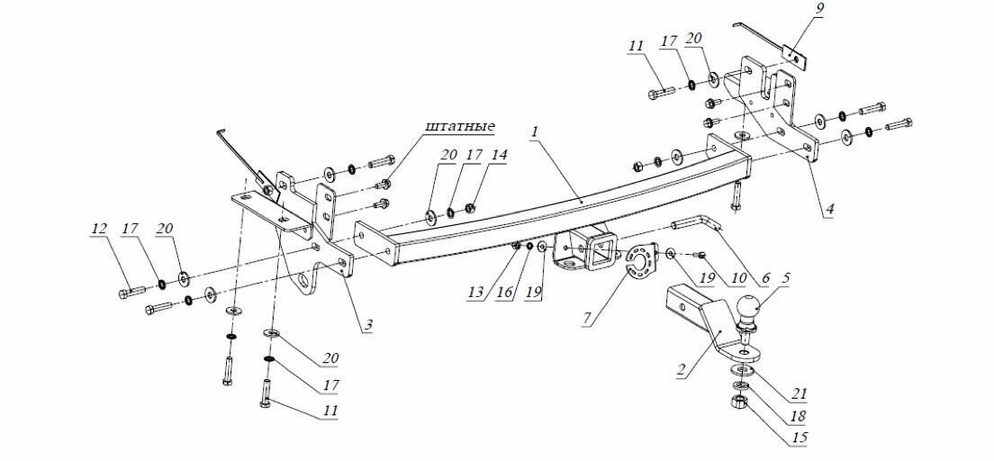 Фаркоп под квадрат для KIA Mohave (Пневмо повеска), 2008-2017, Бизон. FA 1007-E