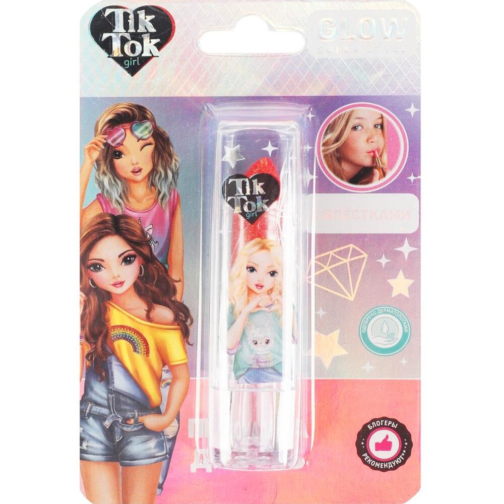 Помада для губ детская TIK TOK GIRL с блестками 3,4 г красная, Glow super style (366369)