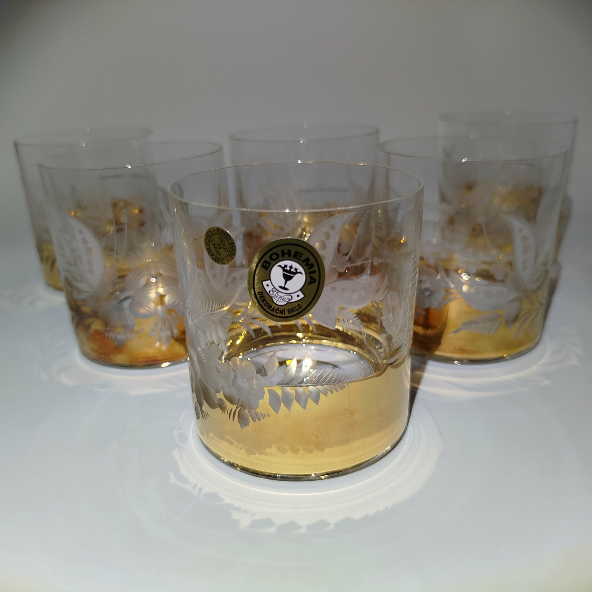 Набор из 6-ти стаканов для виски "Бабочки", стекло, алмазная грань, золочение