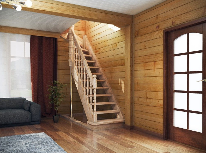 Лестница деревянная ЛС-21, 90гр, с поворотом налево (правозаходная)