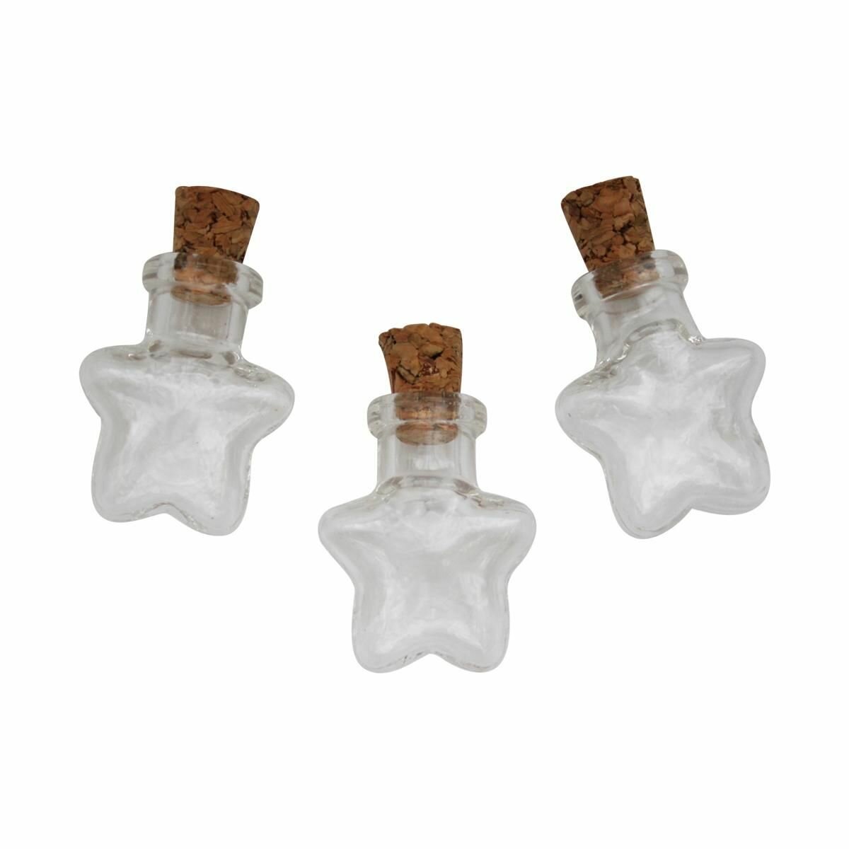 Декоративные бутылочки совушка "Плоская звездочка", стеклянные, с пробкой, 20х25х6 мм, BT24, 3 шт