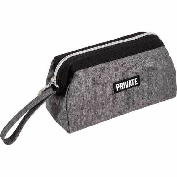 Пенал-косметичка deVENTE 210х90х105, "Private" серый, треугольный, текстиль, с ручкой (7026427)