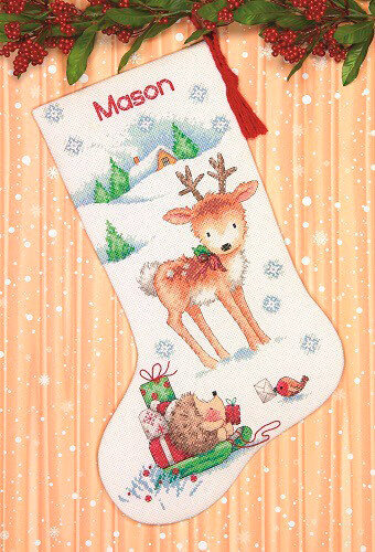 Набор для вышивания DIMENSIONS "Новогодний носок от лесных друзей", мулине, канва (70-08978)