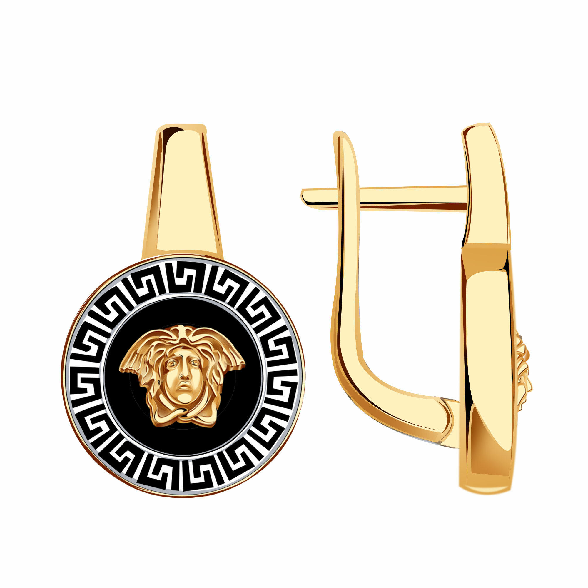 Серьги, красное золото, 585 проба, оникс