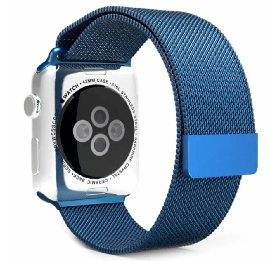 Ремешок миланcкий из нержавеющей стали Milanese Loop для Apple Watch 38/40/41\44\49 мм, на магните, лазурный (22)