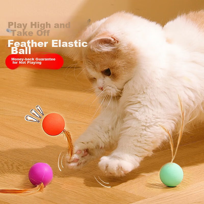 Huanchong, Cat Toy, Feather Teaser, Bouncy Ball, Interactive Wand, Self-Entertaining Device, Boredom Relief, Teeth Grinding, Durable Chew Toy, Catnip, for Kittens And Small Cats, Pet Supplies, 3-Pack