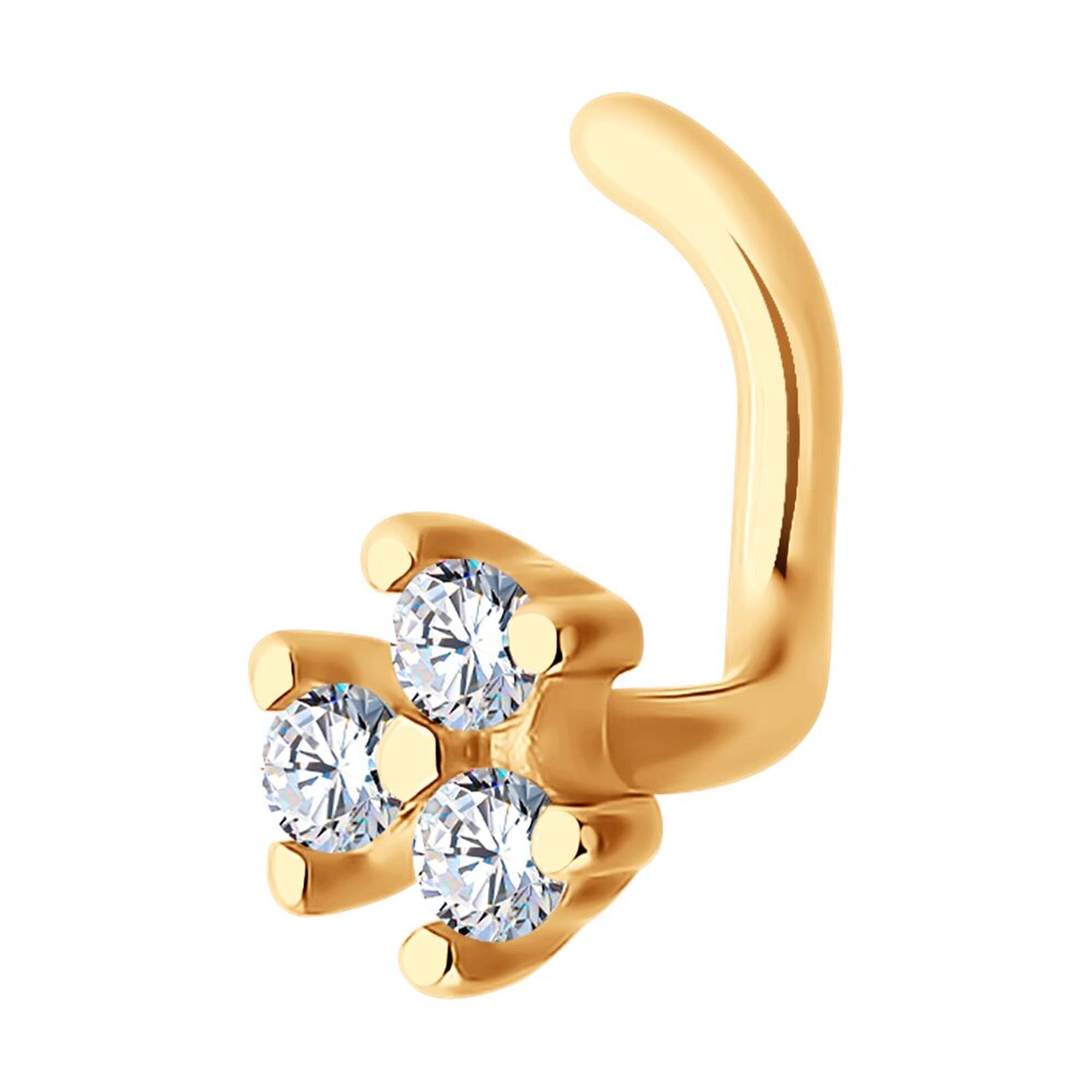 Пирсинг в нос, красное золото, 585 проба, фианит