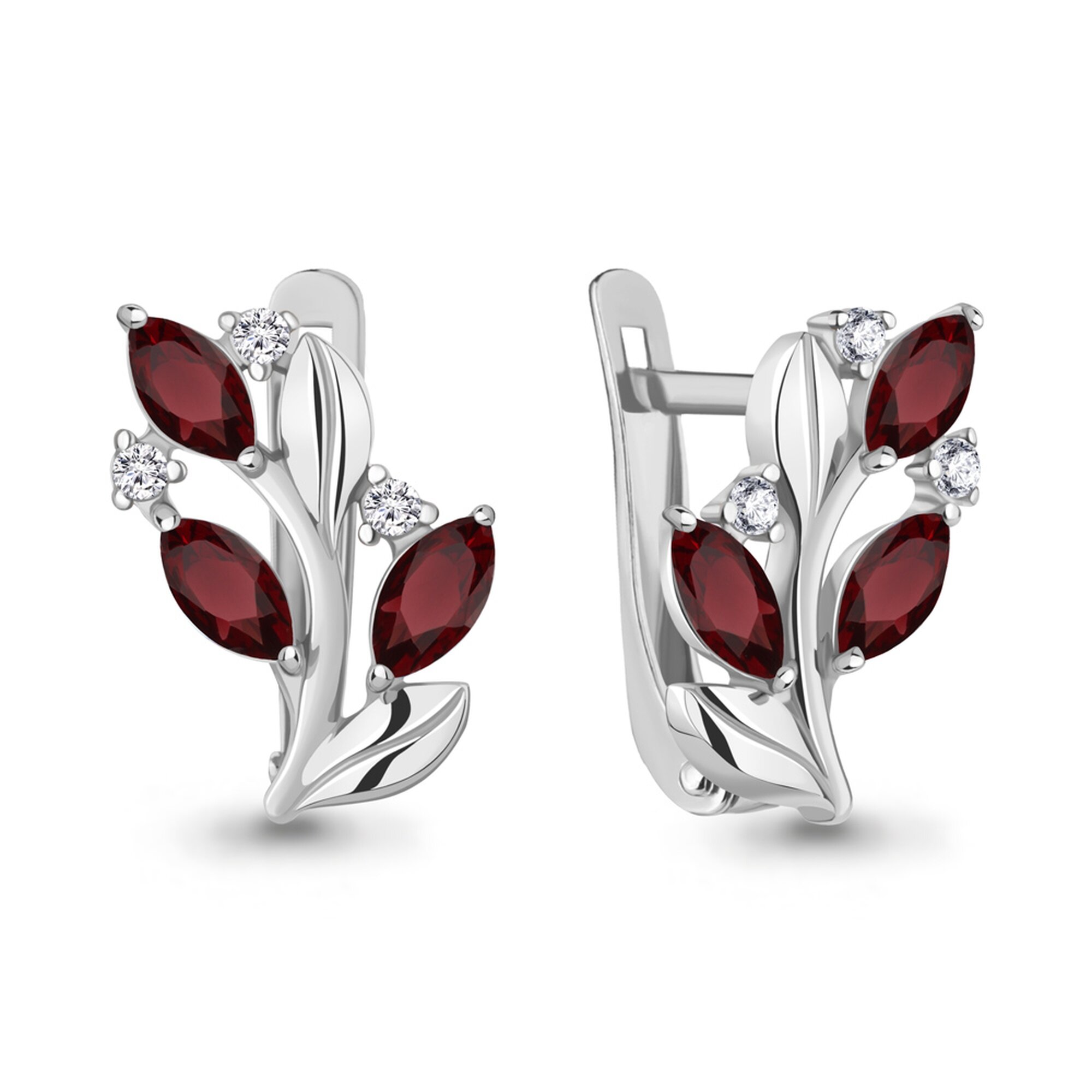 Серьги, серебро, 925 проба, родирование, фианит, гранат