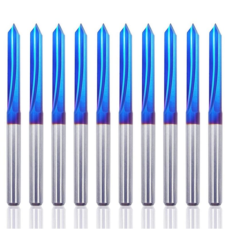 10 шт. прямых пазов 60 градусов V-образные фрезы гравировальные фрезы 2-канавочные хвостовик 1/8 дюйма наконечник 0,1 мм твердосплавные фрезы фрезы