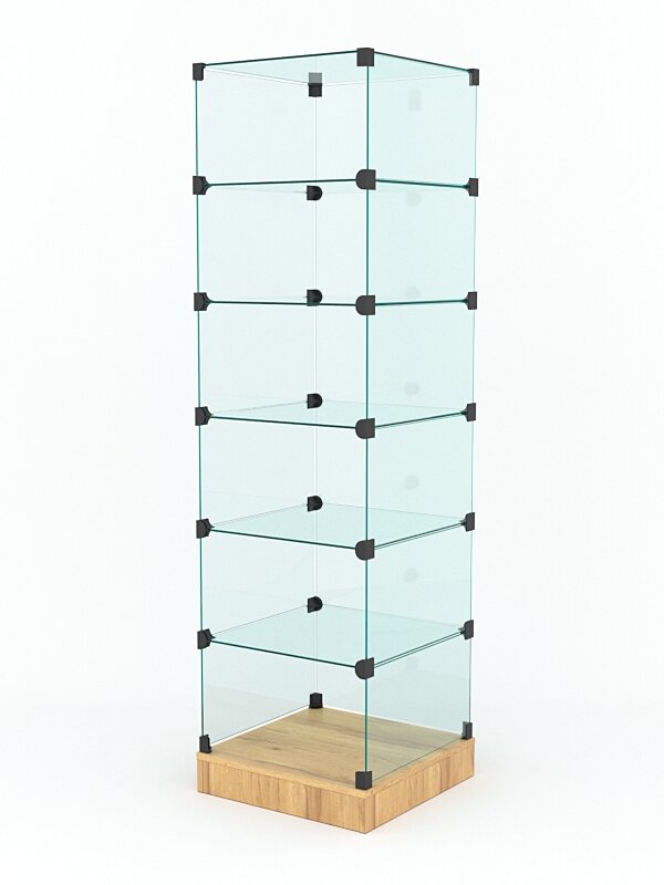 Витрина стеклянная "КУБ" №502 стаканчик (без дверок, передняя стенка - стекло), Дуб Золотистый